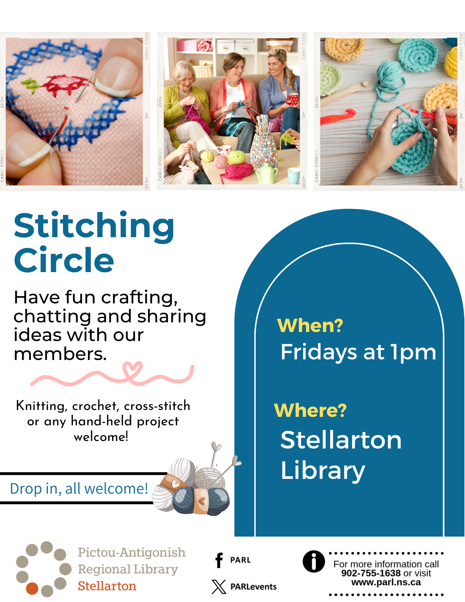 Stitching Circle (drop-in) - Stellarton Library | Fête de la culture 2025